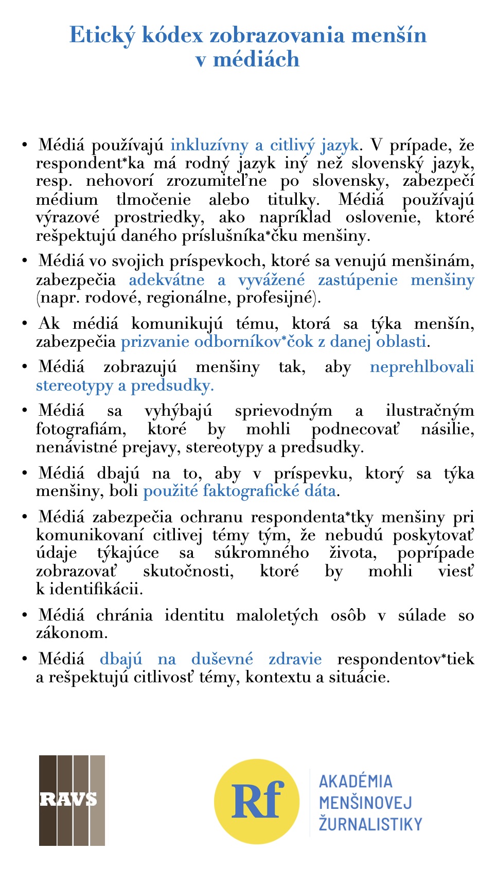 Etický kódex zobrazovania menšín v médiách – Roma Advocacy and Research Center